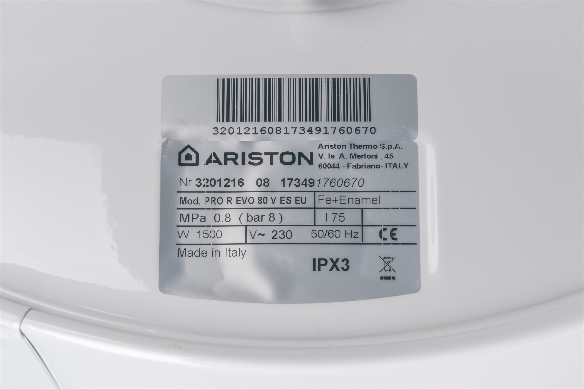 Características de ARISTON PRO R EVO 80 V EU