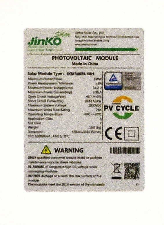 Características de JINKO JKM340M-60H