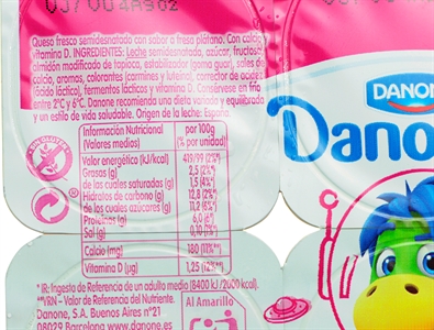 DANONINO (DANONE) SABOR FRESA PLÁTANO.: valor nutricional