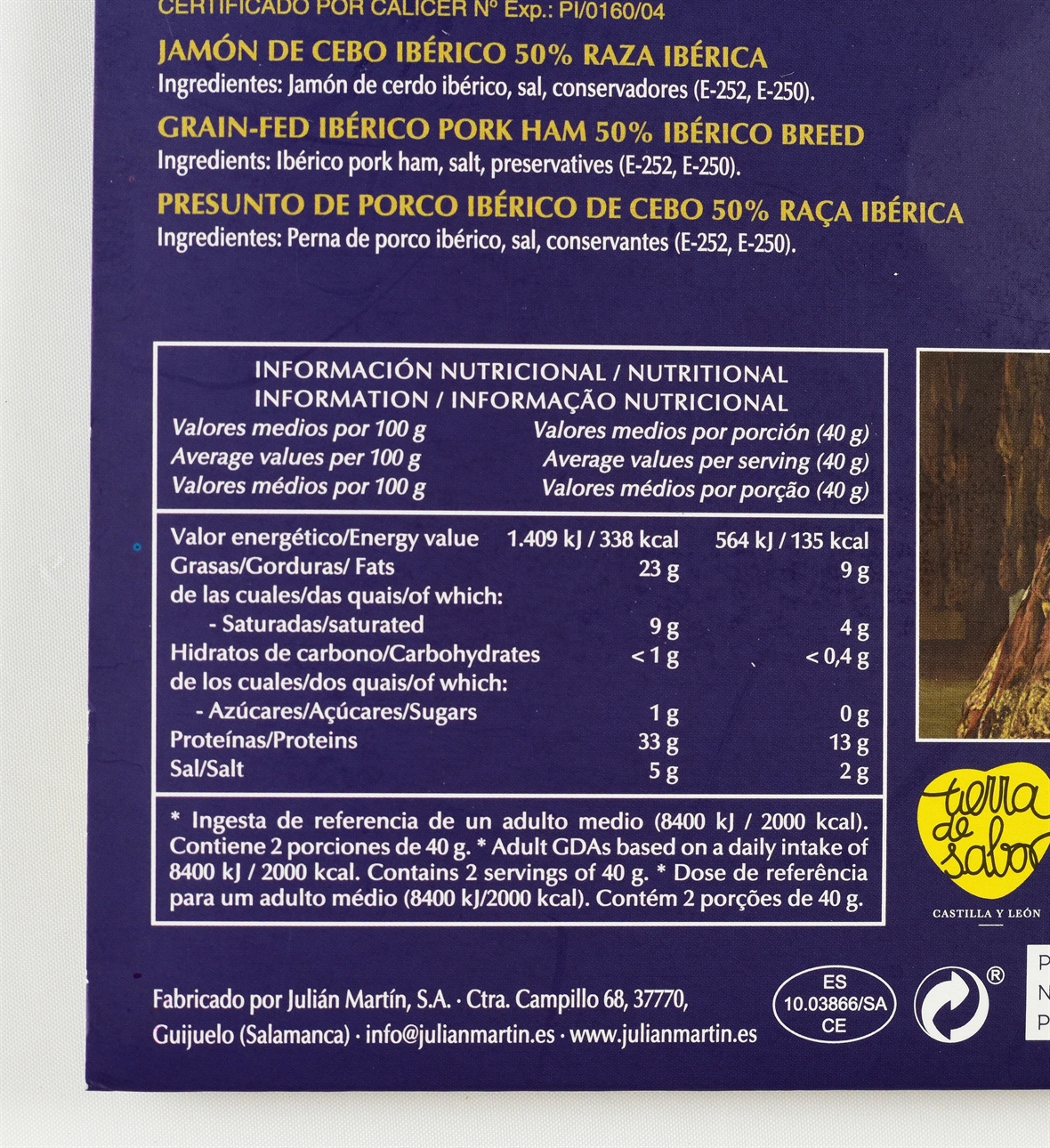 JULIÁN MARTÍN JAMÓN DE CEBO IBÉRICO 50% RAZA IBÉRICA. análisis y ...