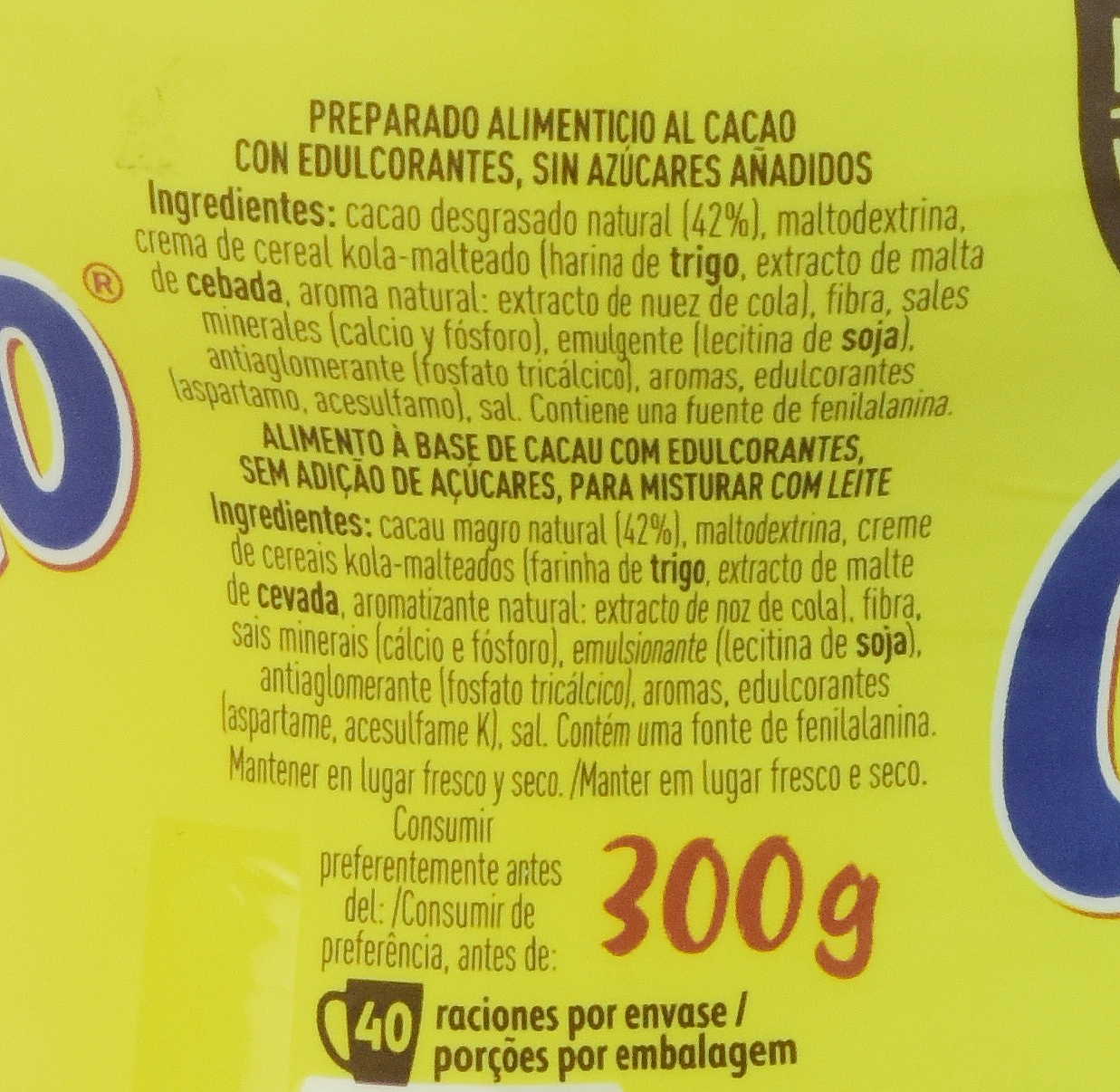 COLA CAO 0% AZÚCARES AÑADIDOS: valor nutricional