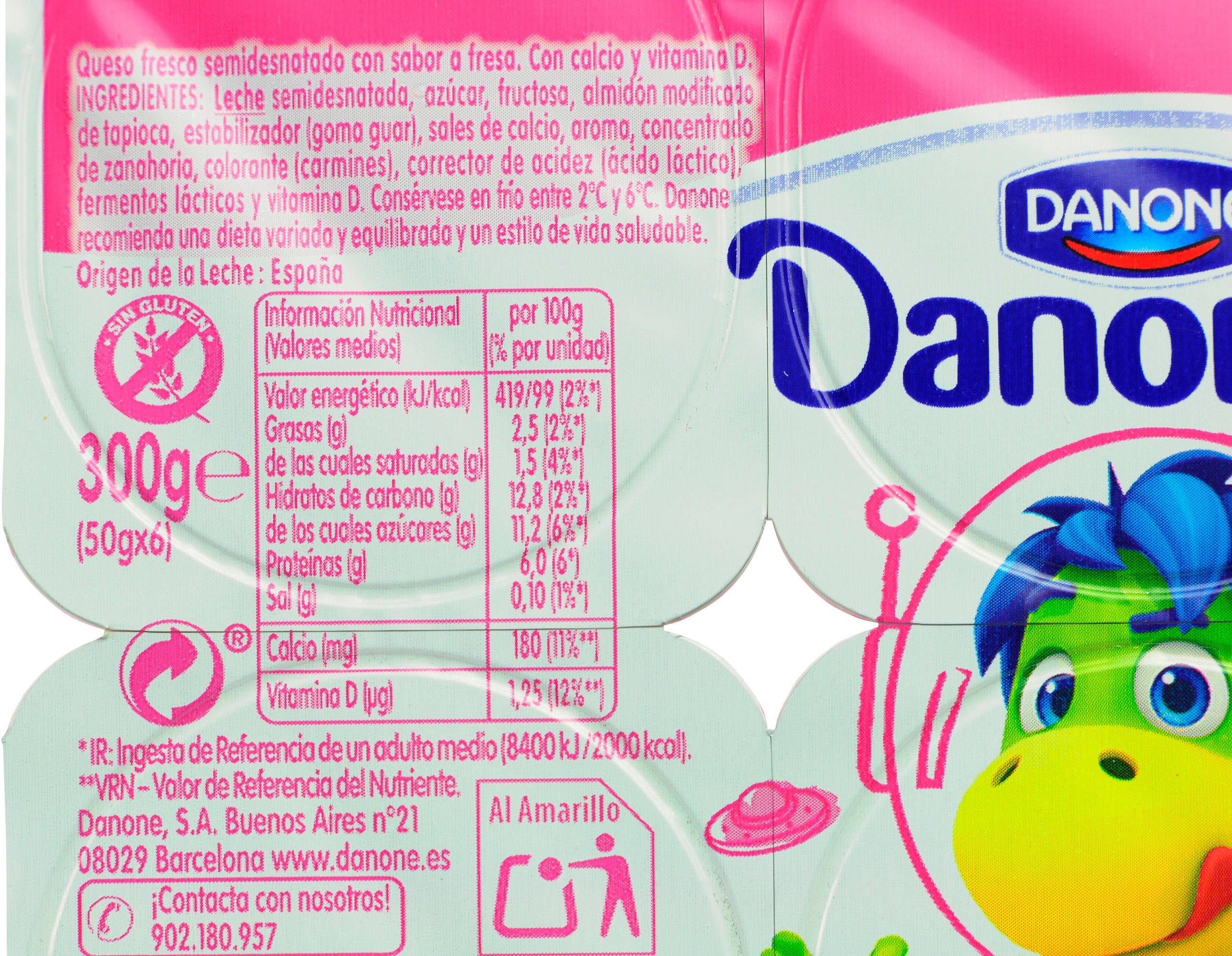 DANONINO (DANONE) SABOR FRESA.: valor nutricional