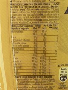 COLA CAO AVENACAO: valor nutricional