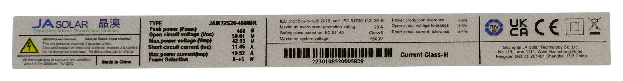 Características de JA SOLAR JAM72S20 445-470/MR
