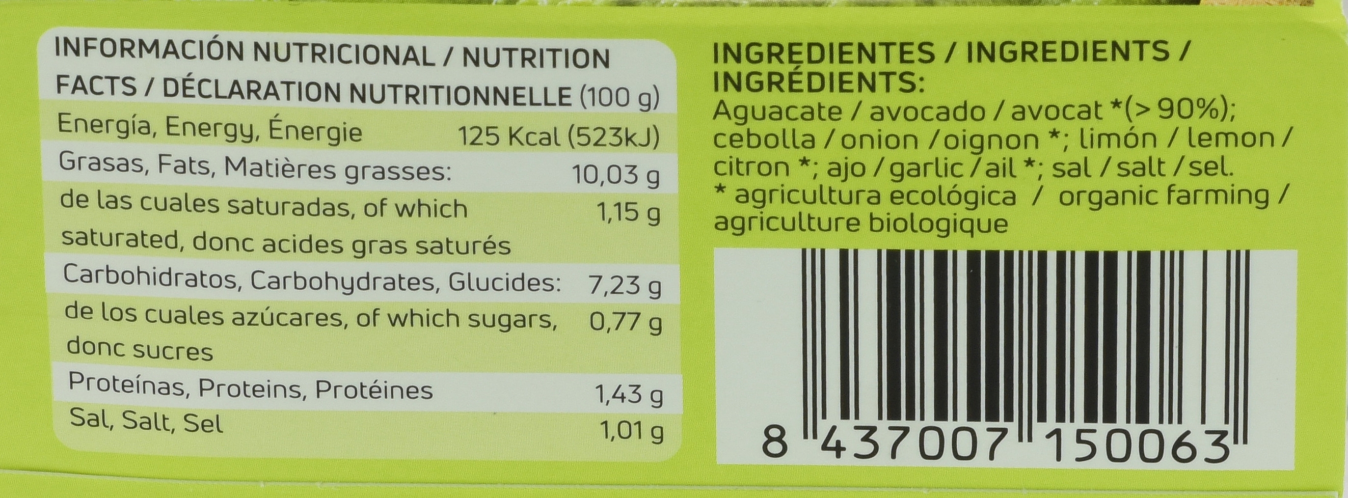 Valor nutricional de FRUDEL GUACAMOLE BIO | OCU