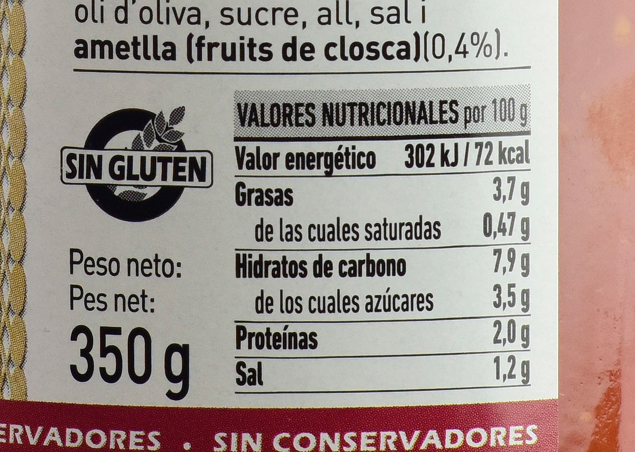 Valor nutricional de FERRER TOMATE SOFRITO RECETA CASERA | OCU